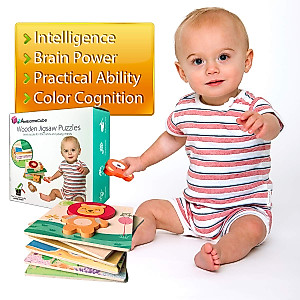 Wooden Toddler Puzzles, Montessori 6 Pack Animal Shape Jigsaw Puzzles for Child Kids Preschool Learning Educational Toys Gifts for 1 2 3 Year Old Boys Girls