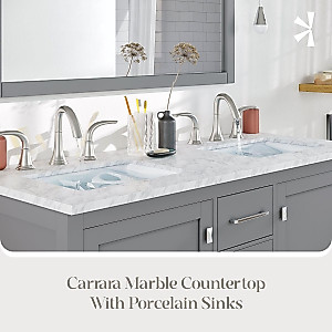 Eviva 48 Inch Bathroom Vanity with Sink-Gray Bathroom Vanity with Carrara Marble Top -Freestanding Double Sink Bathroom vanities with Spacious Storage -Bathroom Sink Cabinet and Wood countertop Combo