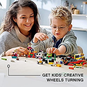 LEGO Classic Bricks and Wheels 11014 Building Kit, Includes a Toy Car, Train, Bus, Robot, Skateboarding Zebra, Race Car, Bunny in a Wheelchair, Pull-Along Duck and a Monkey on a Banana Skateboard