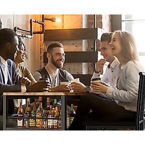 Gizoon Bar Table and Chairs Set for 2 with 3 Storage Shelves, Kitchen Counter Height Dining Table Set with Pu Cushion Chairs & Thick Wood Top for Breakfast, 3-Piece Modern Pub Table Set - Retro