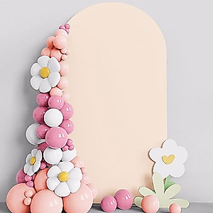 Asee'm 7.2FT Wedding Arch Cover Beige Fitted Spandex Cover 2-Sided Round Top Chiara Backdrop Stand Covers for Party Ceremony Birthday Banquet Decoration