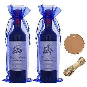 DIWNELEM 30 Pack Organza Wine Bottle Bags Organza Wine Gift Bags with Drawstring Wine Wrapping Bags for Birthday,Wedding,Baby Shower,Party Favors,Festivals,Decorations (Blue)