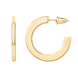 PAVOI 14K Yellow Gold Hoop Earrings For Women | 4mm Flat Thick 30mm Infinity Gold Hoops Women Earrings | Gold Plated Loop Earrings For Women | Lightweight Hoop Earrings Set