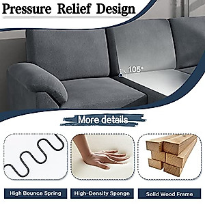 Meilocar 79” Modern Sectional Sofa Couch, Convertible L Shaped Couch with Reversible Ottoman, 3-Seat Sofa Sectional with Removable Armrest for Living Room, Apartment, Small Space, Blue Grey