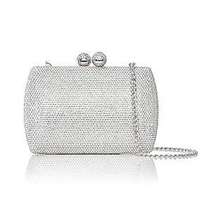 Evening Handbag with Full Rhinestone Crystal Clutch Bag for Women Charm Birthday Engagement Wedding Party (Silver)