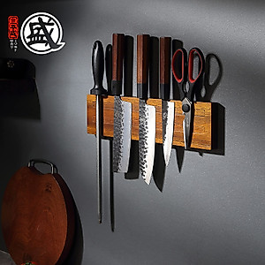 MITSUMOTO SAKARI Japanese 15" Magnetic Knife Holder for Wall, Precious Acacia Wood Magnetic Knife Strip, Space-Saving Knife Holder Magnetic for Kitchen Knives & Tools