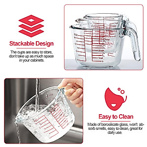 M MCIRCO 6 Pcs Glass Measuring Cups with Lids Set, 1-Cup, 2-Cup, 4-Cup Measuring Jugs with Handle, Nesting Liquid Measuring Cups for Kitchen