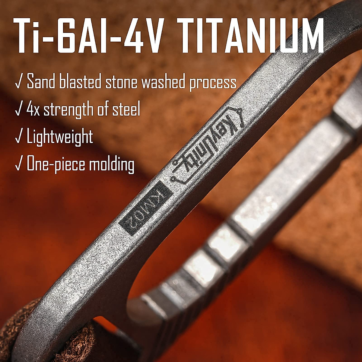 KeyUnity KM02SW Titanium Belt Clip Carabiner Leather Keychain Holder with Removable Stainless Steel Key Ring (Sandblasted)