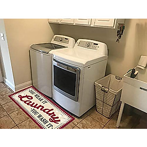 Flytime Funny Laundry Room Mat Rug Non-Skid Rug Carpet Farmhouse Washhouse Mat Vintage Style Bathroom Rugs Red 16" X 40" Inches