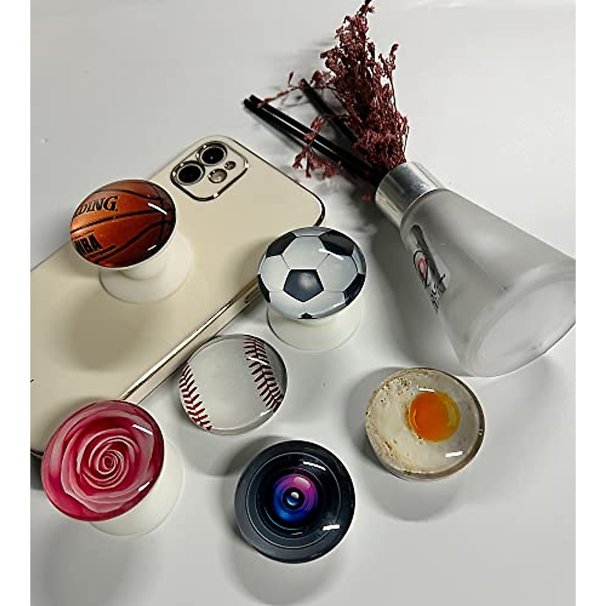 WUYULB Clear Glitter Pink Rose Flower Design Expandible Collapsible Mobile Phone Grip Cell Phone Stand Holder for Smartphones Cellphone Accessory