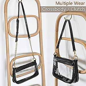 Clear Shoulder Handbag Classic 90s Purse Women Vegan Leather Crocodile Corssbody Bag (Black)