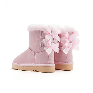 Weestep Girls Toddler Little Kid Warm Fur Winter Ankle Flat Snow Boot(8 Toddler, Bow Pink)