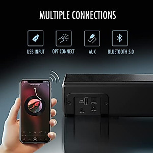 Wohome 16-Inch Small Sound Bars for TV, 50W Mini TV Speakers Soundbar with Wireless Bluetooth 5.0/Optical/AUX-RCA/USB Connection for Smart TV, 5EQs - S66