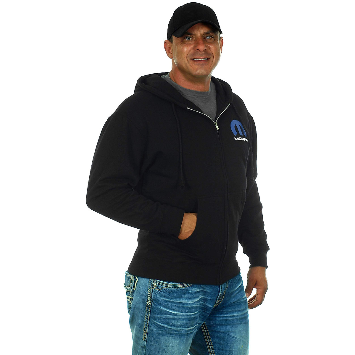 JH DESIGN GROUP Men's Mopar Logo Hoodie Full Zip Up Black Hooded Sweatshirt (small, AP22-black)