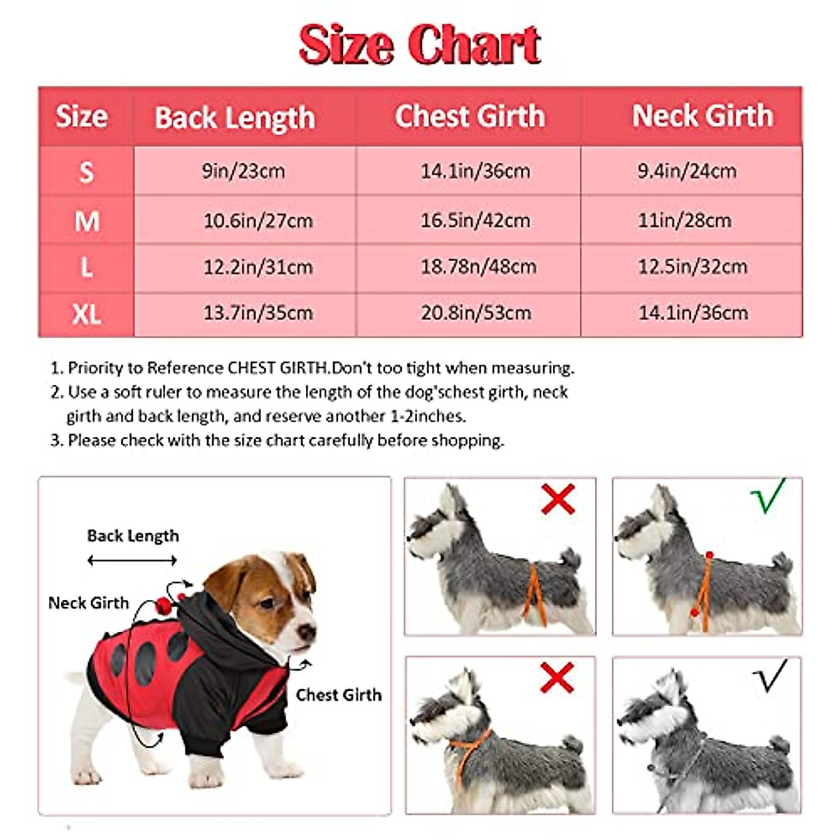 ROZKITCH Dog Halloween Costume, Ladybird Coat for Small Medium Dog Pet Cosplay Party Decoration Jacket for Cat, Cold Weather Coat Hoodie Dress-Up Funny Cool Ugly Black with Red Pattern