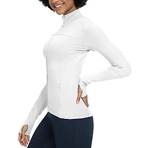 QUEENIEKE Womens Sports Jacket Turtleneck Slim Fit Full-Zip Running Top Size M White