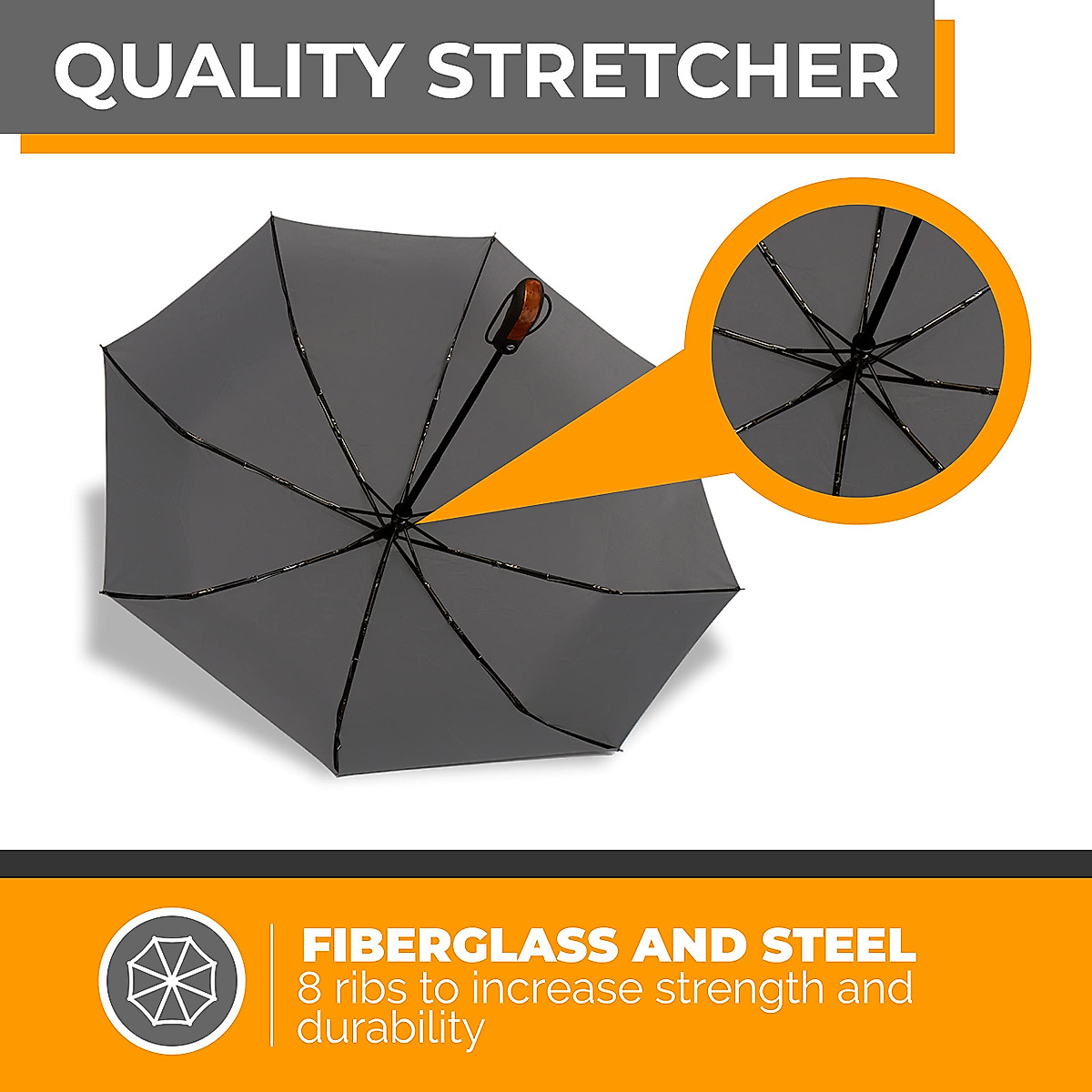 Windproof Teflon Coated Travel Umbrella - Auto Open/Close - Travel Stylish Lightweight Design for Women/Men (Gray)