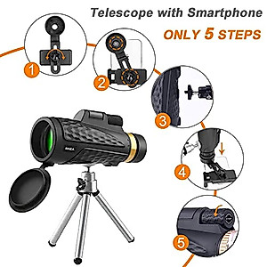 Birthday Gifts for Men Dad Him Husband Boyfriend, 12X60 High Powered Monoculars for Adults, Monocular Telescope for Smartphone with Holder & Tripod, FMC BAK4 Prism, Gadgets for Outdoors Birdwatching