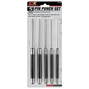 Performance Tool W758 5 Piece 8-Inch Long Carbon Steel Pin Punch Set, Pin Sizes 1/8", 3/16", 1/4", 5/16" and 3/8"