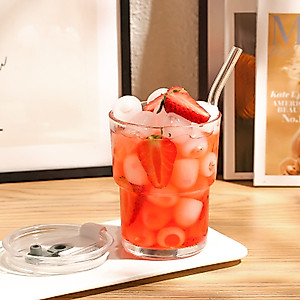 cosnou 13OZ/400ML Ice Coffee Glass Tumbler with Straw and Lid Sealed Carry On, Thick Wall Water Glass Cup Mug Tea （Clear）