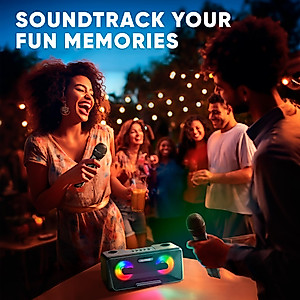 MASINGO Karaoke Machine for Adults and Kids with 2 Wireless Microphones, Portable Bluetooth Singing Speaker, Colorful LED Lights, PA System, Lyrics Display Phone Holder, and TV Cable. Presto G2 Black