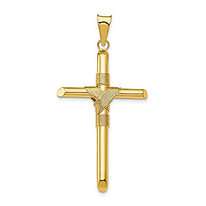 Diamond2Deal 14k Yellow Gold Polished Tube Cross Pendant for Women (L- 45.2 mm W- 23.6 mm)