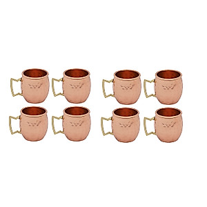 Buddha4all 2 Oz. Solid Copper Mini Moscow Mule Shot Mug Set Copper Hammered Shot Glass Set (8)