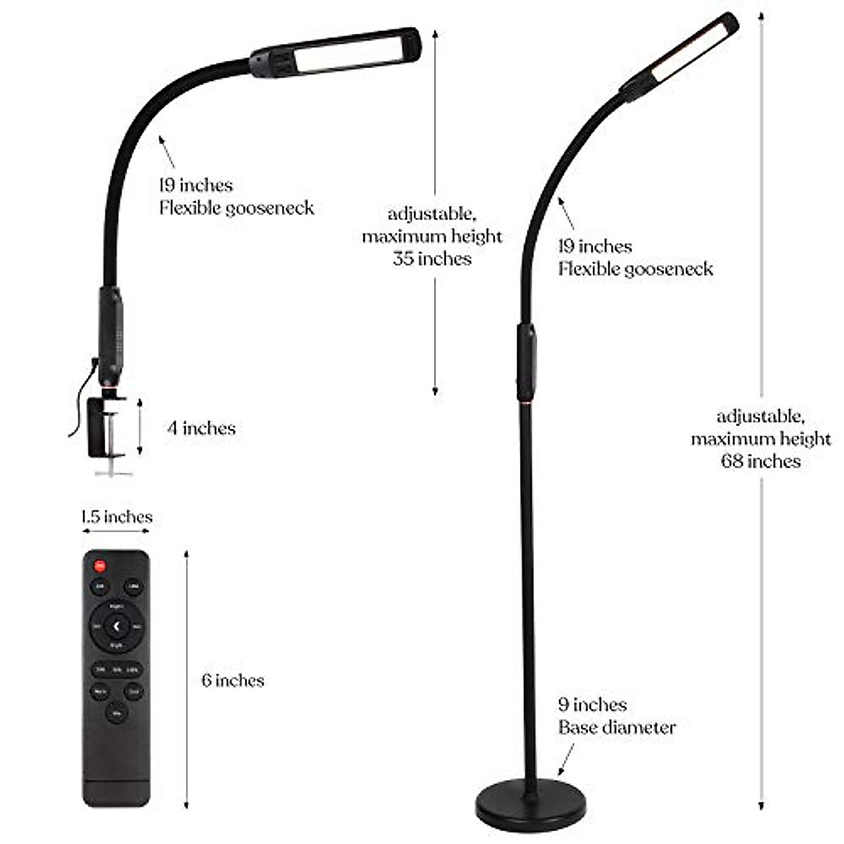 Brightech LightView Pro Flex 2 in 1 Magnifying Desk Lamp, 2.25 + Brightech Vista 3-in-1 Desk Lamp for Living Rooms, LED Floor Lamp, Tall Lamp with Remote Control, Work Light for Documents, Standing La