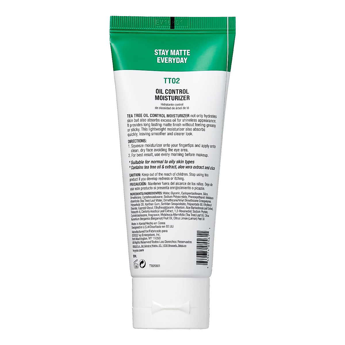 Kiss New York Face Moisturizer Tea Tree Oil Control Anti-Shine Facial Moisturizer, Korean Skin Care For Normal to Oily Skin, Lightweight Formula 3.38 Fl Oz