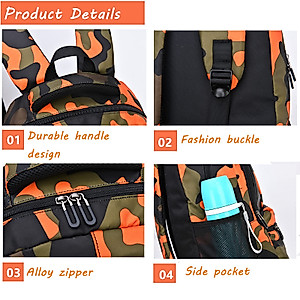 Ladyzone Camo School Backpack Lightweight Schoolbag Travel Camp Outdoor Daypack (Camo Orange) LZ003 One Size