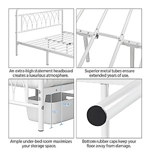 Yaheetech Queen Bed Frame Metal Platform Bed with Petal Accented Headboard/Footboard/14.4 Inch Under Bed Storage/No Box Spring Needed, White