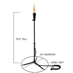 Outland Living Series 403 Brown 44-Inch Outdoor Propane Gas Fire Pit Table, Black Tempered Tabletop w/Arctic Ice Glass Rocks and Resin Wicker Panels (Espresso Brown/2-Pack 20 LB Tonga Torch)
