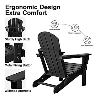 Devoko Adirondack Chair Outdoor Lounge Patio Foldable Chair Painted Adirondack Chairs Resin Weather Resistant Chairs Plastic Lawn Chair for Patio Garden Backyard Porch Garden Fire Pit (Black)