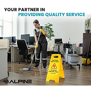 Alpine 24 Inch Caution Wet Floor Sign, High Visibility Yellow Caution Slippery When Wet Sign - Bilingual Safety Warning Sign to Easily Avoid Slippery Accidents in Businesses & High Traffic Areas