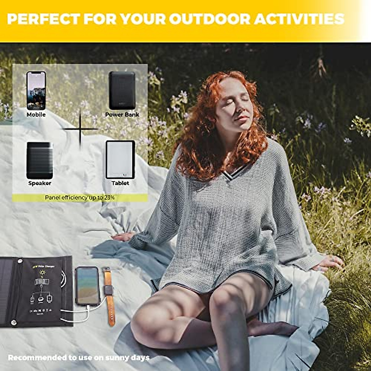 WANROY 21W Solar Panels, Portable Solar Panel with 2 USB Ports, Foldable Solar Panel Kit Outdoor for RV Camping Hiking Boating Cycling Power Your Phone Watch