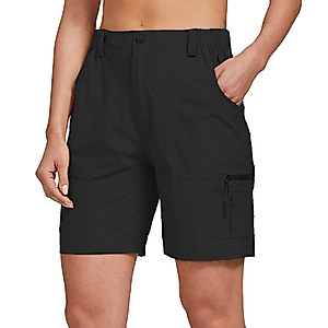 ChinFun Women's Stretch Cargo Shorts Lightweight Hiking Shorts Quick Dry Golf Shorts Water Resistant with 6 Pockets Black M
