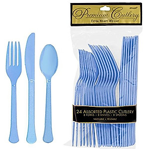 Amscan Items Premium Heavy Weight Assorted Cutlery, Standard Size, Blue