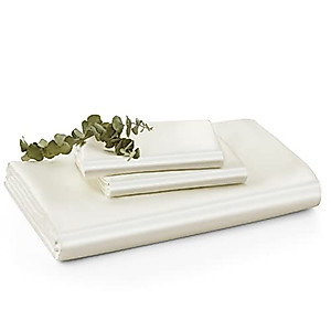 Vonty 3-Piece Silky Satin Duvet Cover Set Full/Queen Size Duvet Cover, Organic Natural 400TC Ivory White Duvet Cover Set - Luxury & Sexy Bedding Duvet Covers with Zipper Closure(No Comforter)