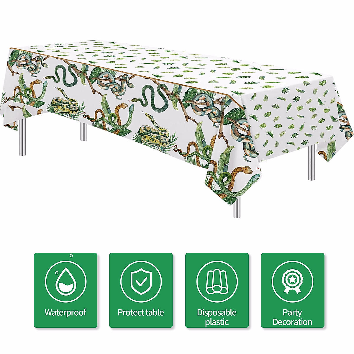 Xenorik Snake Party Tablecloth Decorations - Disposable Reptile Theme Snake Birthday Party Supplies Table Cover, Jungle Swamp Camping Wilderness Snake Theme Party Table Cloth - 3 Pack (54in x 108in)