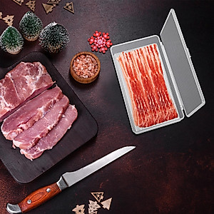 Gandeer 4 Pack Bacon Container for Refrigerator with 2 Acrylic Food Servings Tongs and Drain Plates for Fridge Bacon Holder Deli Meat Cheese Keeper Safe Long Kitchen Food Storage Containers with Lids