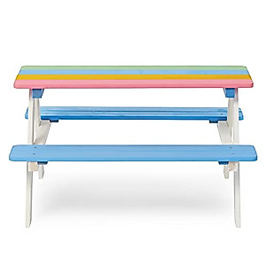Mederra Rainbow Kids Picnic Table for Outdoor, Wooden Table & Chair Set, Kids Activity Sensory Table
