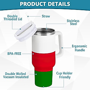 ODAWA 40oz Oman Flag Insulated Water Tumbler with Handle and Straw Lid, 2 in 1 Lid Insulated Stainless Steel Tumblers