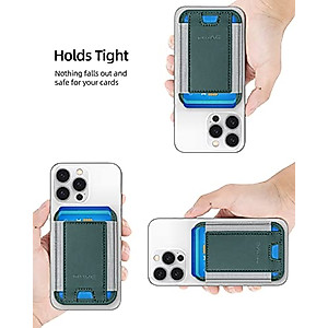 Phone Card Holder, Premium Leather Phone Wallet Stick On, Strong Adhesive Cell Phone Pocket Credit Card Holder for Phone Compatible with iPhone, Samsung & Most Smartphones, Fit 7 Cards, Green, 1 Pack