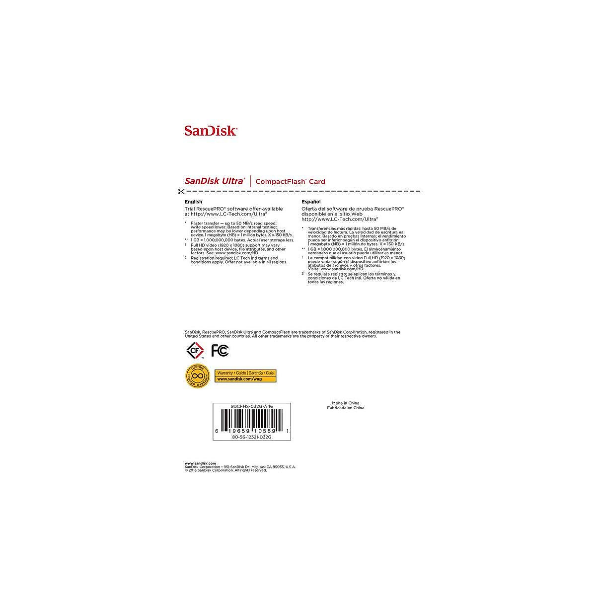 SanDisk Ultra 32GB Compact Flash Memory Card Speed Up To 50MB/s- SDCFHS-032G-G46 (Label May Change)