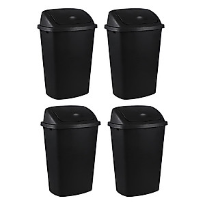 Easymanie 4-Pack 70 Litre Plastic Swing Top Trash Can, Large Kitchen Garbage Can with Swing Lid, Black