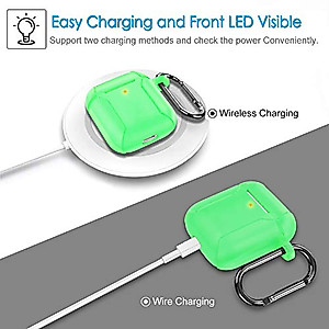 Fintie Case for AirPods 2 & 1, Premium Silicone Shockproof Protective Cover Skin with Keychain [Front LED Visible] Compatible with AirPods 1 and 2 Charging Case, Green-Glow in The Dark