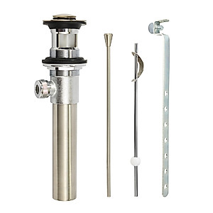 Purelux Bathroom Faucet Vanity Sink Metal Pop-Up Drain Stopper Assembly with Lift Rod and Overflow, Brushed Nickel Finish