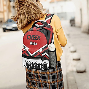 CUXWEOT Cheer Cheerleaders Red Black Backpack Personalized Name Waterproof Casual Shoulder Book Bag