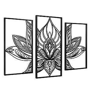Putuo Decor Large Metal Mandala Wall Decor, 3 Pieces Lotus Flower Hanging Wall Art, Meditation Decor for Yoga Studio | Bedroom | Office | Living Room | Indoor and Outdoor Decor, Black