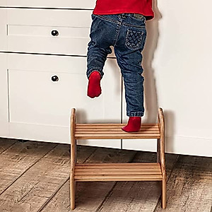 OasisCraft Step Stool for Adults, Bamboo Two Step Stool with Handle Stepping Stool Potty Training Stool Wooden Toddler Shower Stool for Kids, Senior, Kitchen, Bathroom, Bedside, Support 350LB